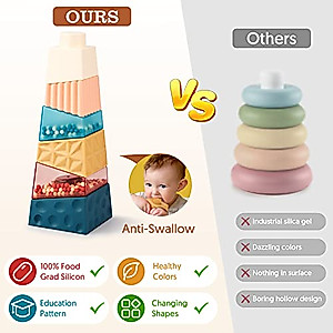 Toddler Montessori Toys for 2 Year Old Boys Girls Gift Baby Sensory Stacking Building Blocks Learning Educational Irregular Square Autism Toys for 18 Plus Months Age 2 3 4 One Two Year Old Kids