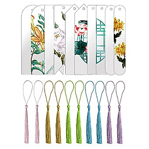 Blank Clear Acrylic Bookmarks Penta Angel 10Pcs 5 Styles Plastic Craft Transparent Acrylic Book Markers with 10Pcs Small Bookmark Tassels for DIY Projects and Graduation Gift Tag (10)
