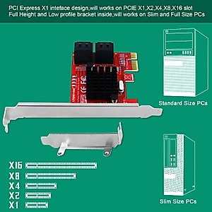 LTERIVER PCIE to 4-Ports 6Gbps SATA III Card for Windows Server, XP, 7, 8.0, 8.1, 10, 11(32/64), MAC OS and Linux Desktop PCs-4X 6Gbps Max SATA 3.0 None Raid Ports-Support AHCI Boot Up (PCE-G2S4)