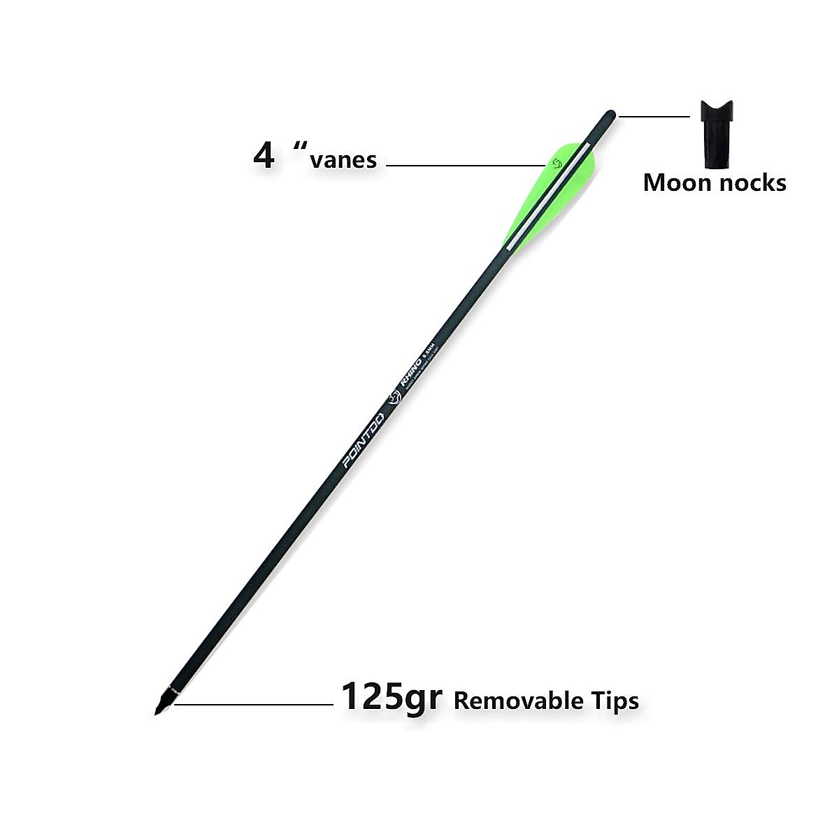 Pointdo 20inch Carbon Crossbow Bolts Crossbow Hunting Arrows with 4" Vanes and Replaced Arrowhead/Tip (12 Pack) (Green White)
