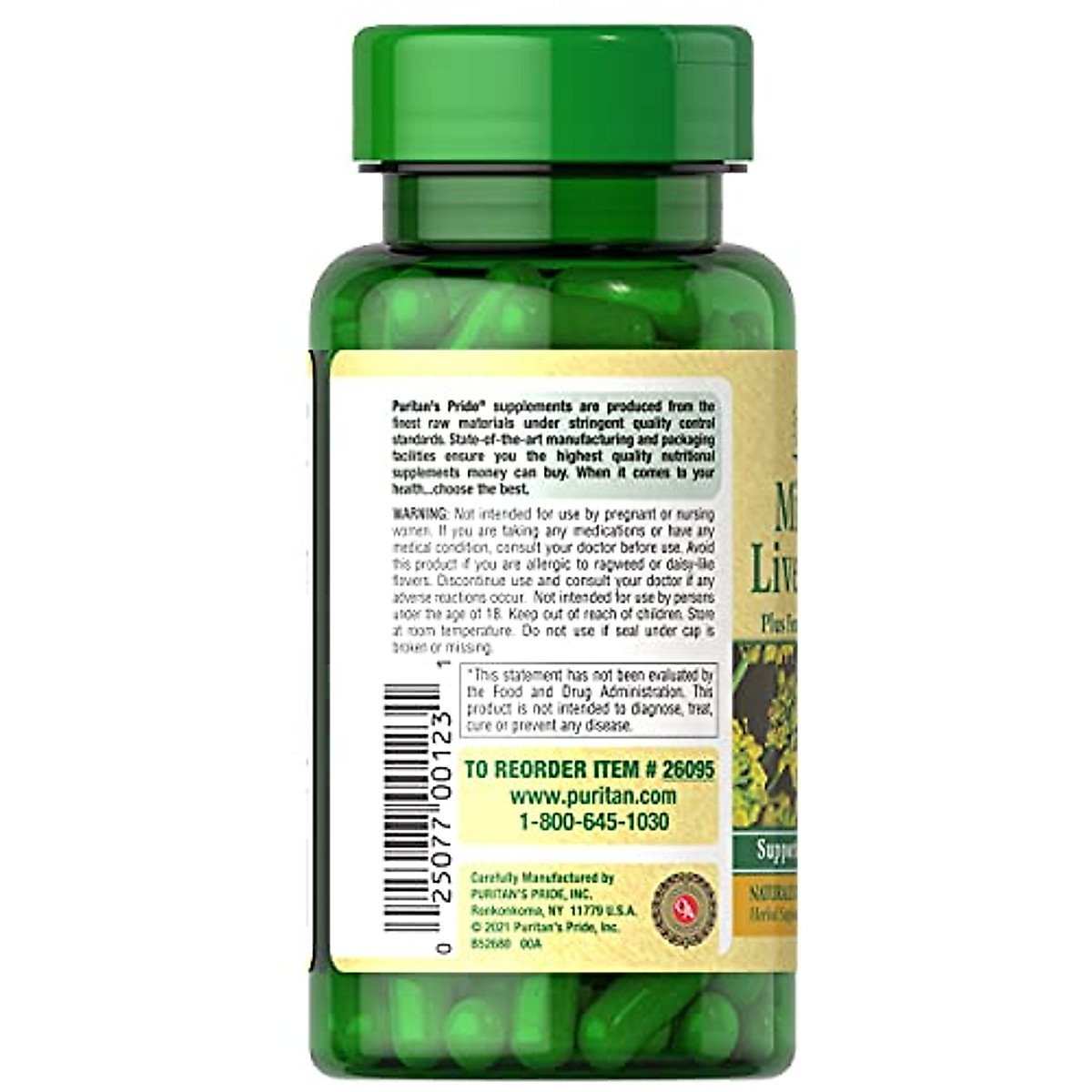 Puritans Pride Milk Thistle Liver Complex, Supports Healthy Liver Function, 90 Count, White