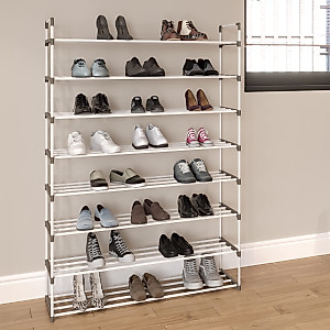 Home-Complete Shoe Rack - 8-Tier Shoe Organizer for Closet, Bathroom, Entryway - Shelf Holds 40 Pairs Sneakers, Heels, Boots (White)