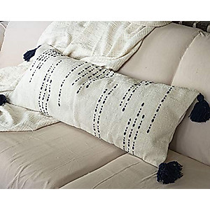 Foreside Home & Garden Blue Oversized 14x36 Handwoven Decorative Cotton Lumbar Throw Pillow with Hand Tied Tassels