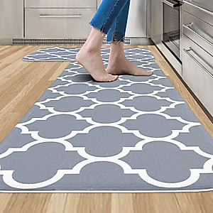 MAYHMYO 2 Piece Kitchen Rug Set Non-Slip Grey Kitchen Rugs and Mats Non Slip Washable, Soft Kitchen Rug Set for Kitchen Dining Room, Floor Home, Office, Sink, Laundry, 17"X48"+17"X28"