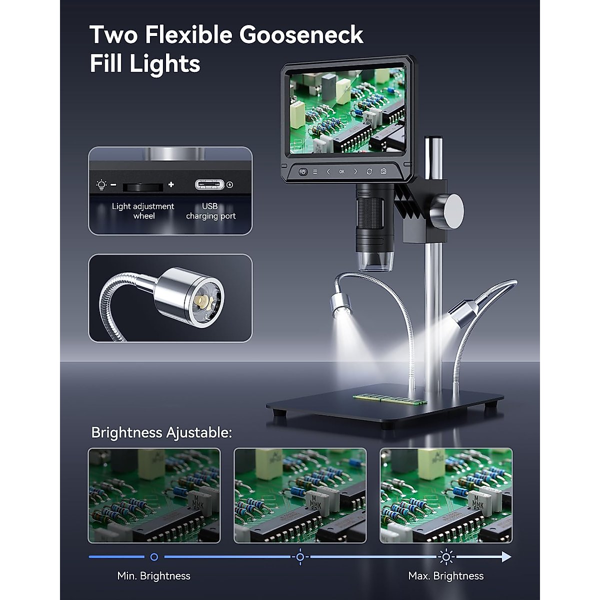 7" LCD Digital Microscope, Coin Microscope with 12MP Camera 10-1200X, 1080P Video/Photo, SKYEAR USB Microscope for Windows/MacOS, 2 Fill Lights, Wireless Remote, Microscope for Adults