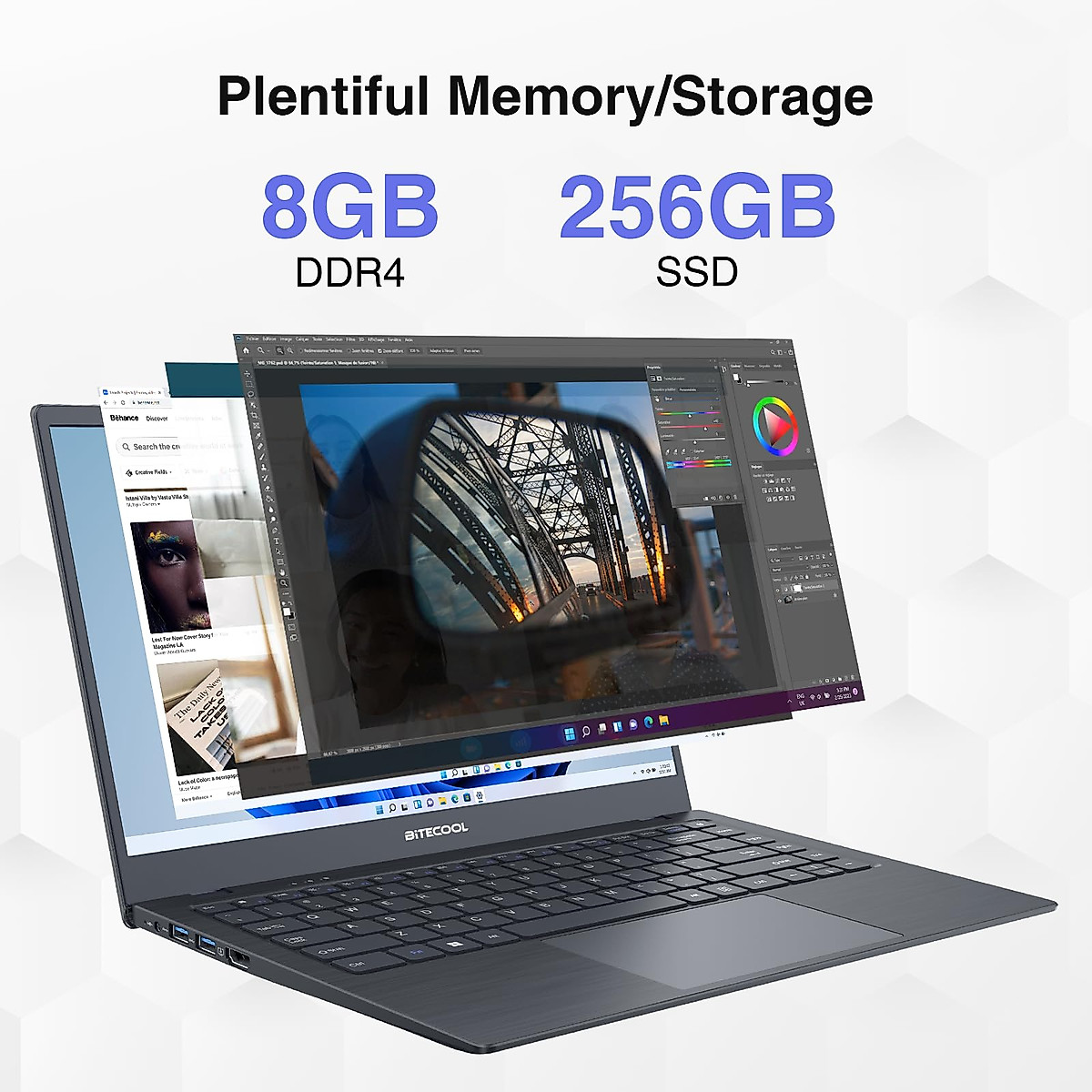 BiTECOOL 14-inch Windows 11 Laptop Computer, 8GB RAM 256GB SSD Laptop, Intel Celeron J4005 Dual ...