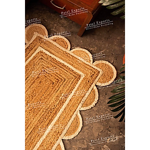 PATEL EXPORTS Natural Jute Scalloped Rug, Bohemian Area Rug, Boho Décor Indoor Outdoor Jute Rug, Handwoven Hallway Runner Rug, Custom Rug (2'6"x10')