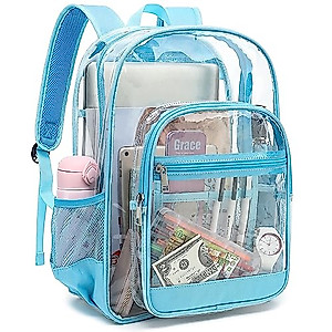 Esfoxes Heavy Duty Clear Backpack, School Backpack College Bookbag PVC See Through Transparent Backpacks (Sky Blue)