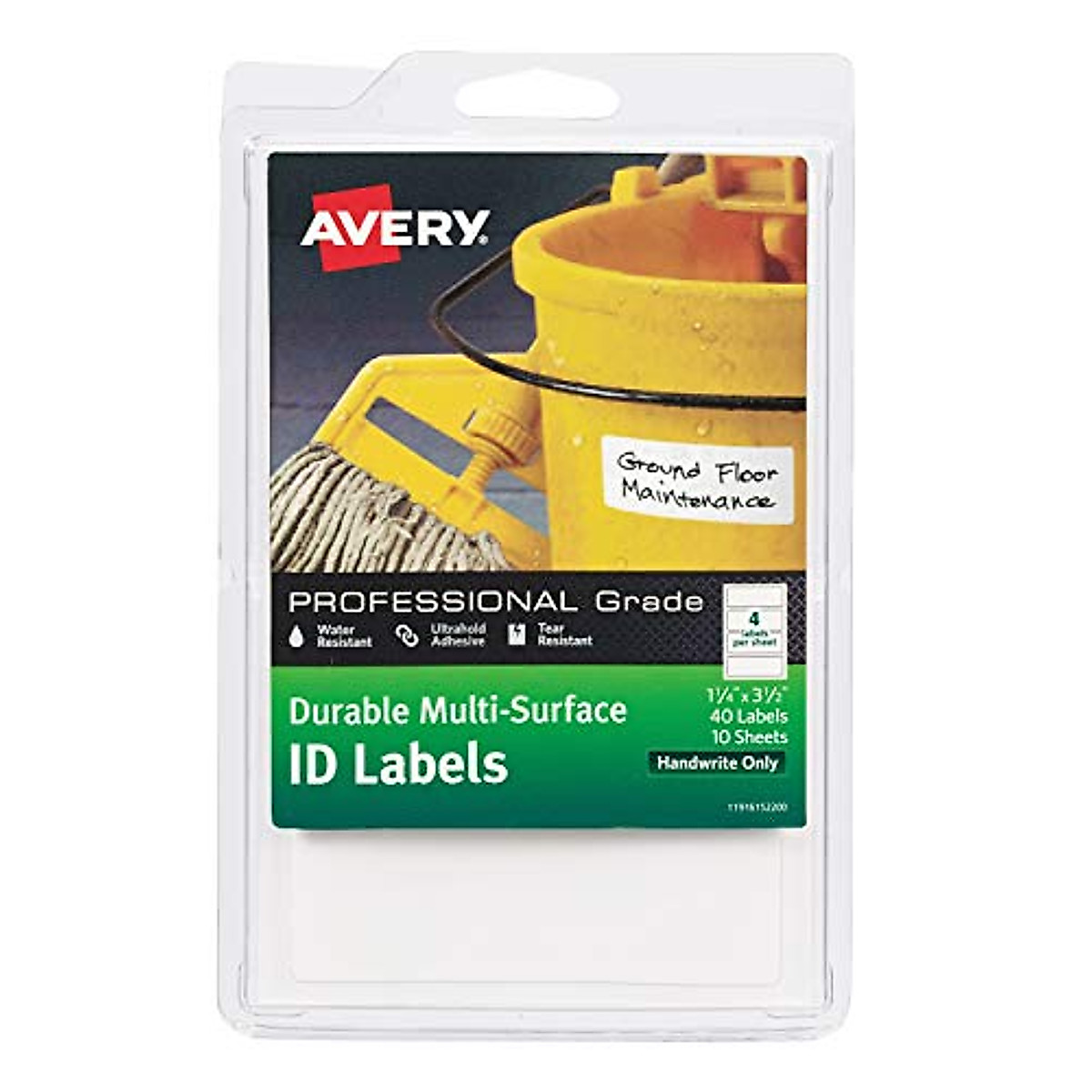 Avery Durable Multi-Surface ID Labels, Handwrite, 1.25" x 3.5", Pack of 40 (61522)