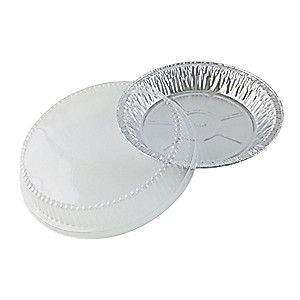 PACTOGO 9" Aluminum Foil Pie Pans 1 1/4" Extra Deep with Clear Dome Lids - Made in USA Disposable Tins (Pack of 10 Sets)