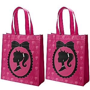 HYOUNINGF Pink Girls Party Supplies, 15PCS Large Doll Party Favor Gift Bags, Reusable Pink Party Goodie Candy Bags with Handle for Girls Birthday