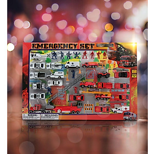 Diecast Police and Rescue Emergency Crew With Play Mat, 46 Pcs Toy Playset Emergency Vehicle Theme
