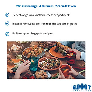 Summit 20” Gas Range, 4 Burners, Full 2.3 cu.ft Oven - (ADA Compliant) - RG200WS