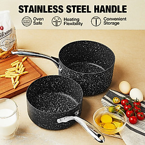 HLFRG Saucepan Set with Lid, Nonstick 2Qt & 3Qt Sauce Pan Set with Lid, Small Pot with Lid, Natural Granite Nonstick Saucepan Set, Small Sauce Pots, Black Pot Set - 2Qt & 3Qt