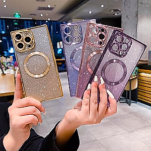 VirgoCCY for iPhone 14 Pro Max Case, Compatible with MagSafe, Full Protection Magnetic Glitter Case, Luxurly Cute Plated Bling Sparkly Phone Cases for iPhone 14 Pro Max for Women Girls, Purple