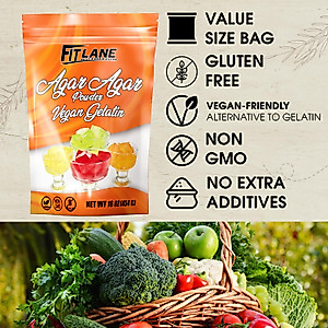 Agar Agar Powder 8oz - Vegan Gelatin Powder Unflavored - For Use in Baking, Vegan Jello, DIY Petri Dishes, as a Thickener and Gummy Candy Mixes – Nutrient Rich - by Fit Lane Nutrition