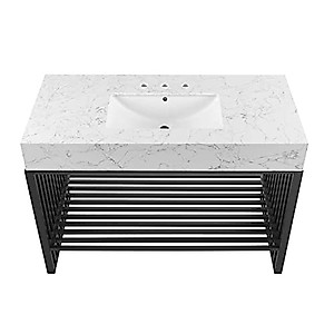 Modway Gridiron 48" Stainless Steel Bathroom Vanity Cabinet, 48 Inch, Black