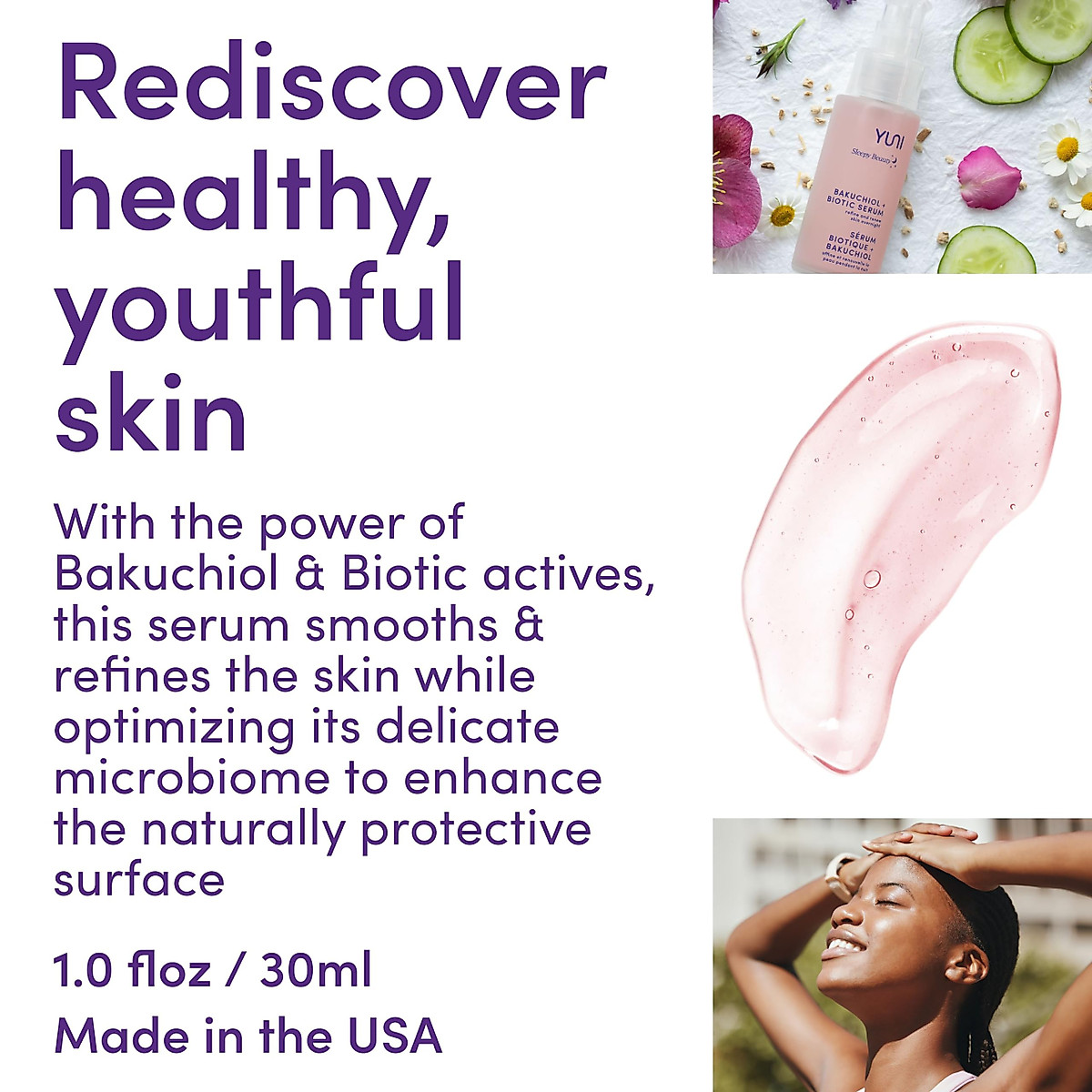 YUNI Beauty Face Serum (1 oz) Bakuchiol Serum + Biotic Natural, Vegan Anti Aging Face Moisturizer for Women, Face Moisturizer for Dry Skin, All Natural Retinol Alternative, Paraben-Free, Cruelty-Free