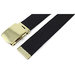 Canvas Web Belt Military Style with Brass Buckle and Tip 54" Long Many Colors (Black)