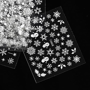 30 Sheets Christmas Nail Art Stickers White Snowflake 3D Self-Adhesive Nail Decals Winter Xmas Elk Snowman Designs Nail Supplies Christmas Cute Nail Decoration for Women and Kids Manicure Accessories