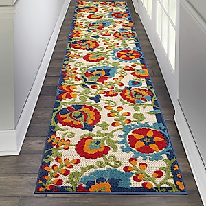 Nourison Aloha Indoor/Outdoor Multicolor 2'3" x 12' Area Rug, Easy Cleaning, Non Shedding, Bed Room, Living Room, Dining Room, Backyard, Deck, Patio (2x12)
