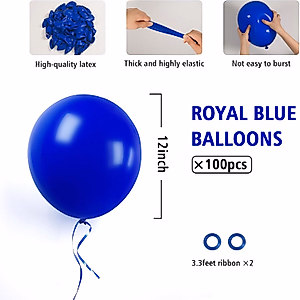 BAUANOOY 100pcs Royal Blue Balloons 12 inch, Navy Blue Latex Balloons with Blue Ribbon for Graduation Baseball Baby Shower Wedding Graduation Birthday Party Decorations