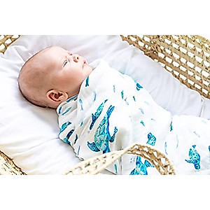 Sea Turtle Baby Swaddle Blanket - 70% Bamboo/ 30% Cotton Muslin - Silky Soft, Breathable, Lightweight, Multipurpose, Nursery Shower Gift, Large - 47 in. x 47 in. Baby Essentials by Florida Kid Co.