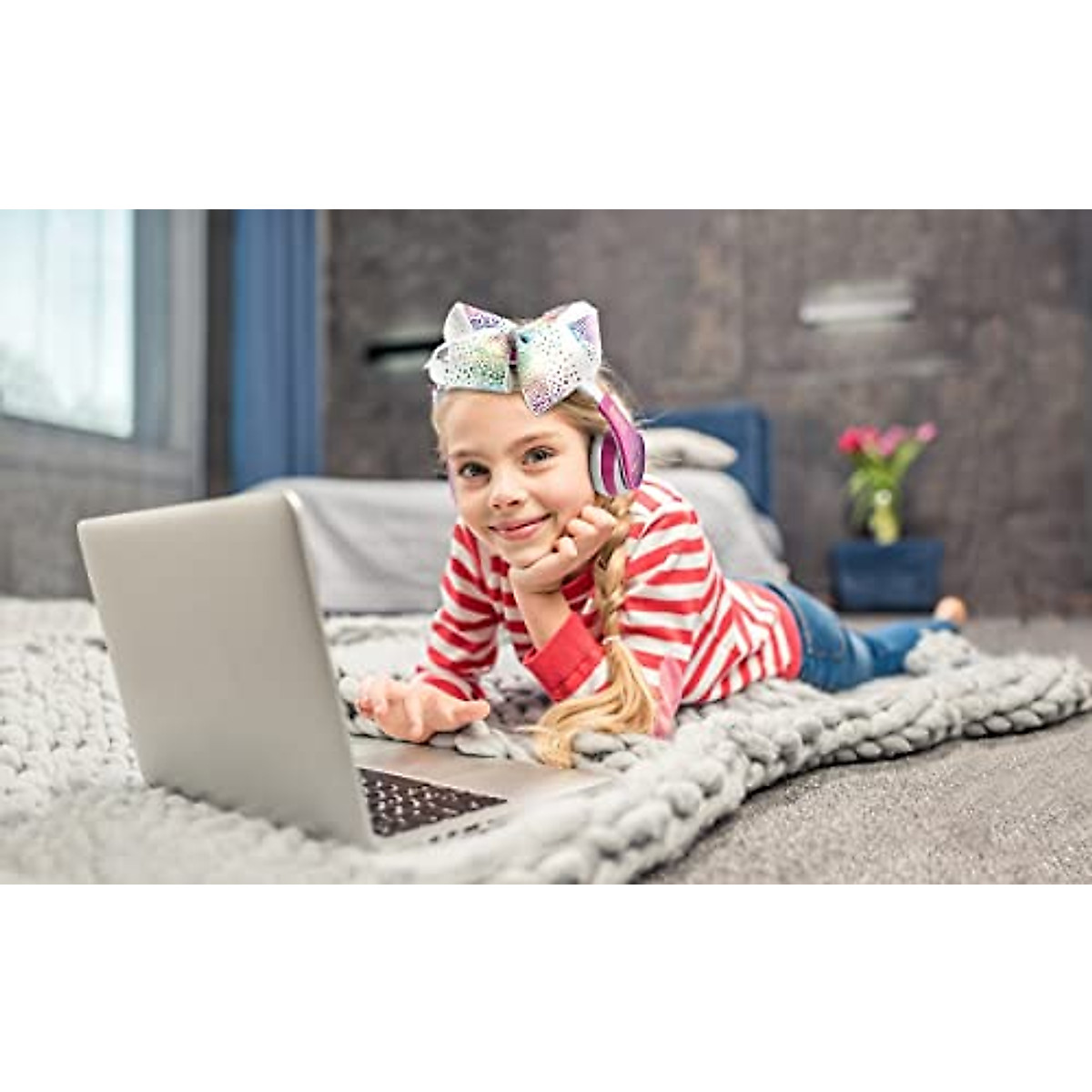 JoJo Siwa Kids Bluetooth Headphones for Wireless Rechargeable Foldable Bluetooth Headphones with Microphone Kid Friendly Sound and Bonus Detachable Cord