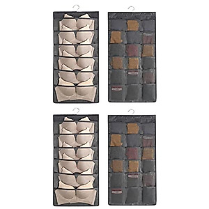 YUNZSXJY Durable Hanging Closet Organizer for Underwear Double Sided with Mesh Pockets,Space Saving Storage Pocket Bra Clothes Socks Organizer Home Basics. (Gray, 2PCS 6+18 Pockets)