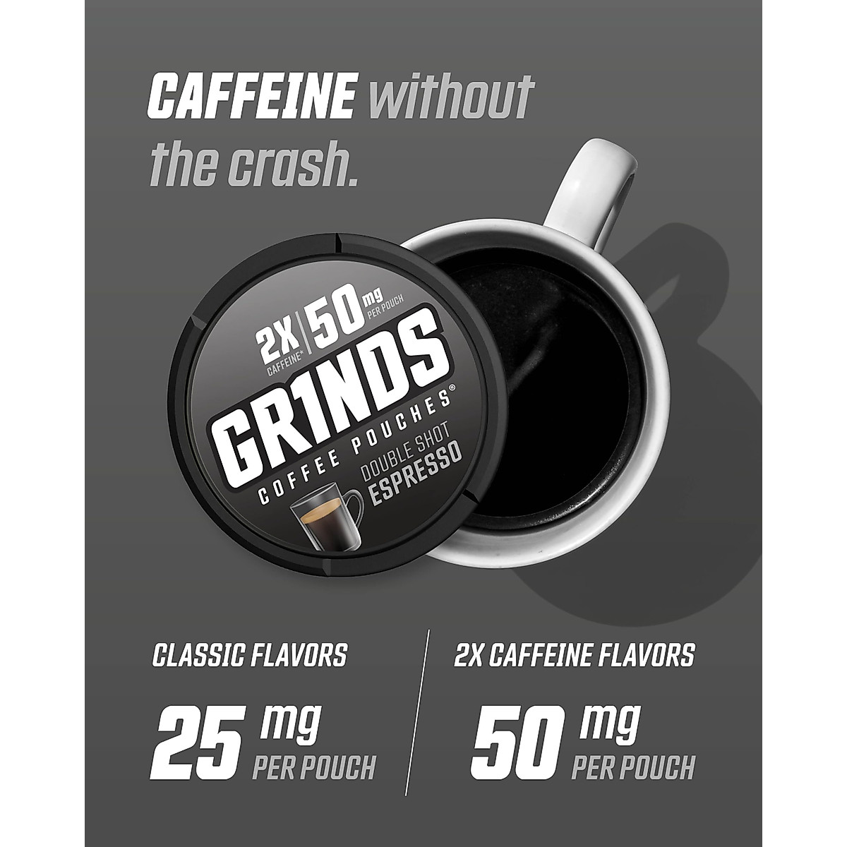 Grinds Coffee Pouches | Try Em All 10 Can Variety Pack | Tobacco & Nicotine Free | Chewing Alternative | 18 Pouches Per Can | 1 Pouch eq. 1/4 Cup of Coffee (Try Em All 10 Can Variety Pack)