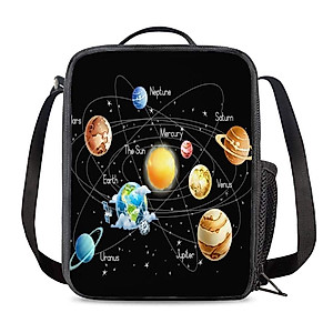 KiuLoam Solar System Planets Kids Small Lunch Box Children's Insulated Lunch Bag with Zipper Shoulder Strap Cooler Lunch Tote for Boys Girl Preschool Office Picnic