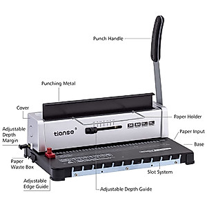 TIANSE Binding Machine, Wire Binder Machine 34 - Square Size Holes, Punching 120 Sheets, Bind 12 Sheets Book Maker with Sturdy Metal Construction Comes with 100pcs of 3/8" Wire Binding Ring