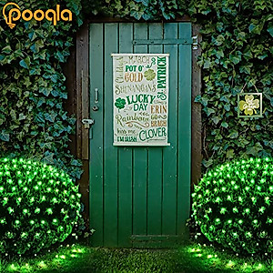 Pooqla 14.8x4.9ft Net Lights, 300 LED St Patricks Day Lights Outdoor Green Lights with 8 Lighting Modes, Connectable Waterproof Mesh String Fairy Lights for Bushes Tree Garden St. Patrick's Day Decor