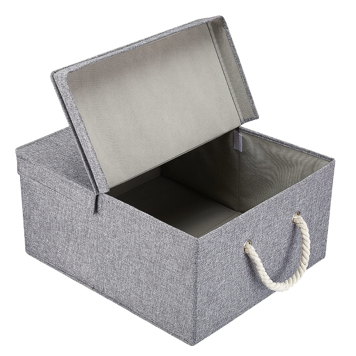 MeiMart Foldable Storage Box with Lid, Collapsible Linen Fabric Clothing Storage Bin Organizer Container Basket with Cover for Home/Bedroom/Office (Large