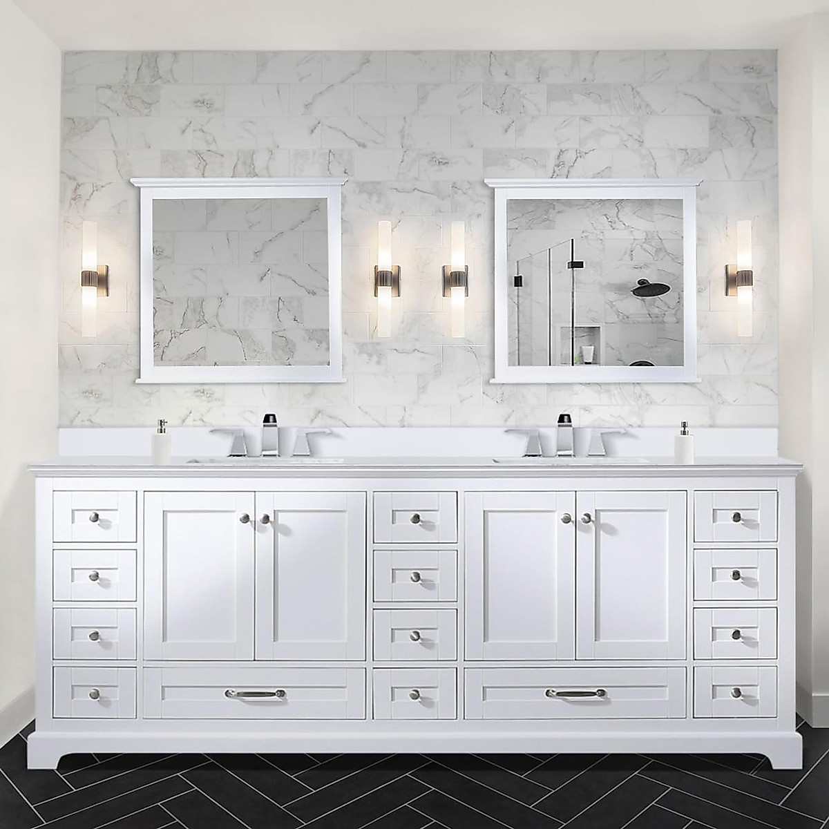 Bell+Modern Tybee 84 in. W x 22 in. D White Double Bath Vanity and Cultured Marble Top
