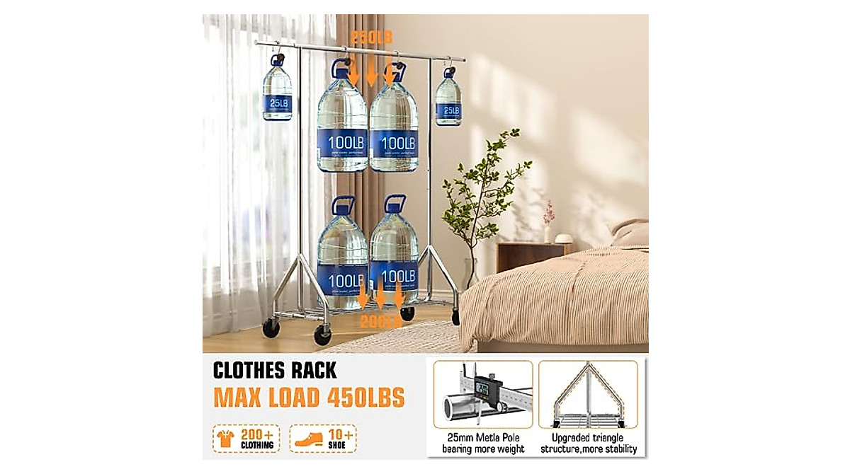 HYSEYY Clothes Rack, Heavy Duty Clothes Rack Load 450 LBS, Standing ...