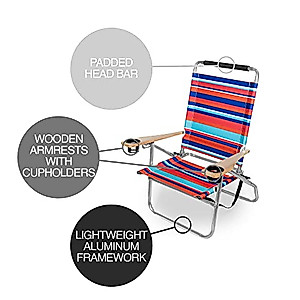 Garden Elements Colorful Foldable Reclining Aluminum Beach Chairs with Cupholders and Carrying Strap, Multicolor, Pack of 2