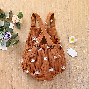 Newborn Girls Romper Jumpsuit Sun Print Sleeveless Cross Back One-Pieces Bodysuits Clothing (Brown, 0-6 Months, 6_Months)