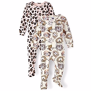 The Children's Place,and Toddler Snug Fit 100% Cotton Zip-Front One Piece Footed Pajamas 2-Pack,12-18 MONTHS
