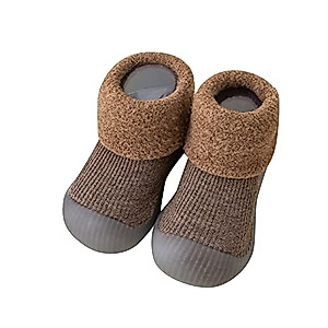 Lykmera Infant Boys Girls Socks Shoes Toddler Fleece Warm The Floor Socks Non Slip Prewalker Shoes Winter Sports Shoes (Coffee, 12-18 Months)