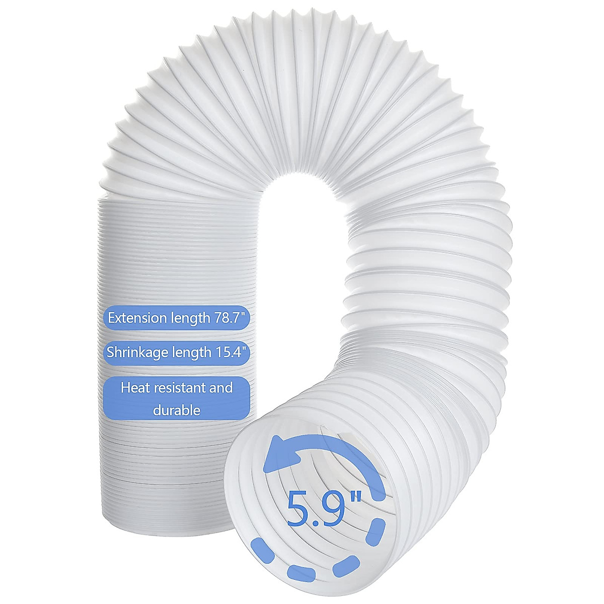 5.9 Inch Air Conditioner Exhaust Hose Anti-Clockwise Thread Portable AC Hose With 80" Length Universal AC Exhaust Hose Flexible AC Vent Hose for Lg Haier Dual Delonghi Whynter