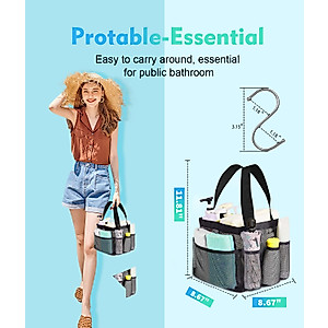 Shower Caddy,2 Pcs Mesh Shower Caddy Portable for College Dorm with 8-Pockets Large Capacity,Shower Bag for Bathroom Hanging Quick Dry,Essentials for Beach Gym Swim Camp Travel,2 Handles 1 Hook