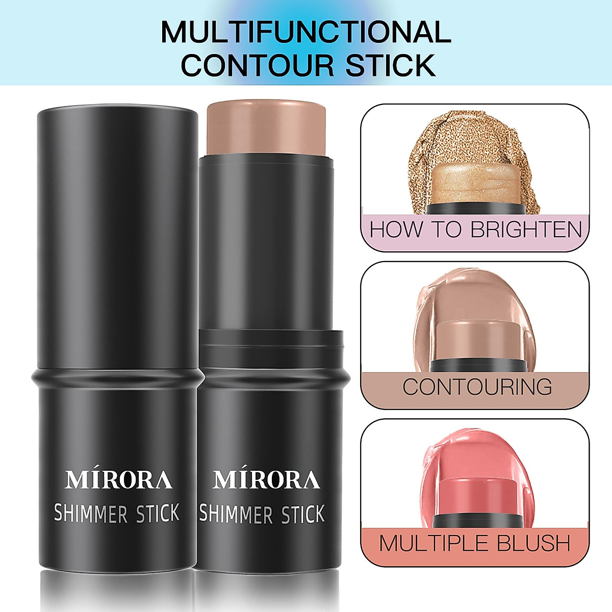 3 Pcs Cream Contour Sticks, Shades with Highlighter & Shadow & Blush, Shimmer Cream Powder Waterproof and Long-lasting Face Cosmetics, Non-greasy Face Brightens & Blush Sticks.