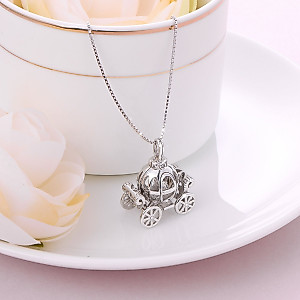 DAOCHONG 925 Sterling Silver Pumpkin Carriage Pendant Necklace,18",Box Chain