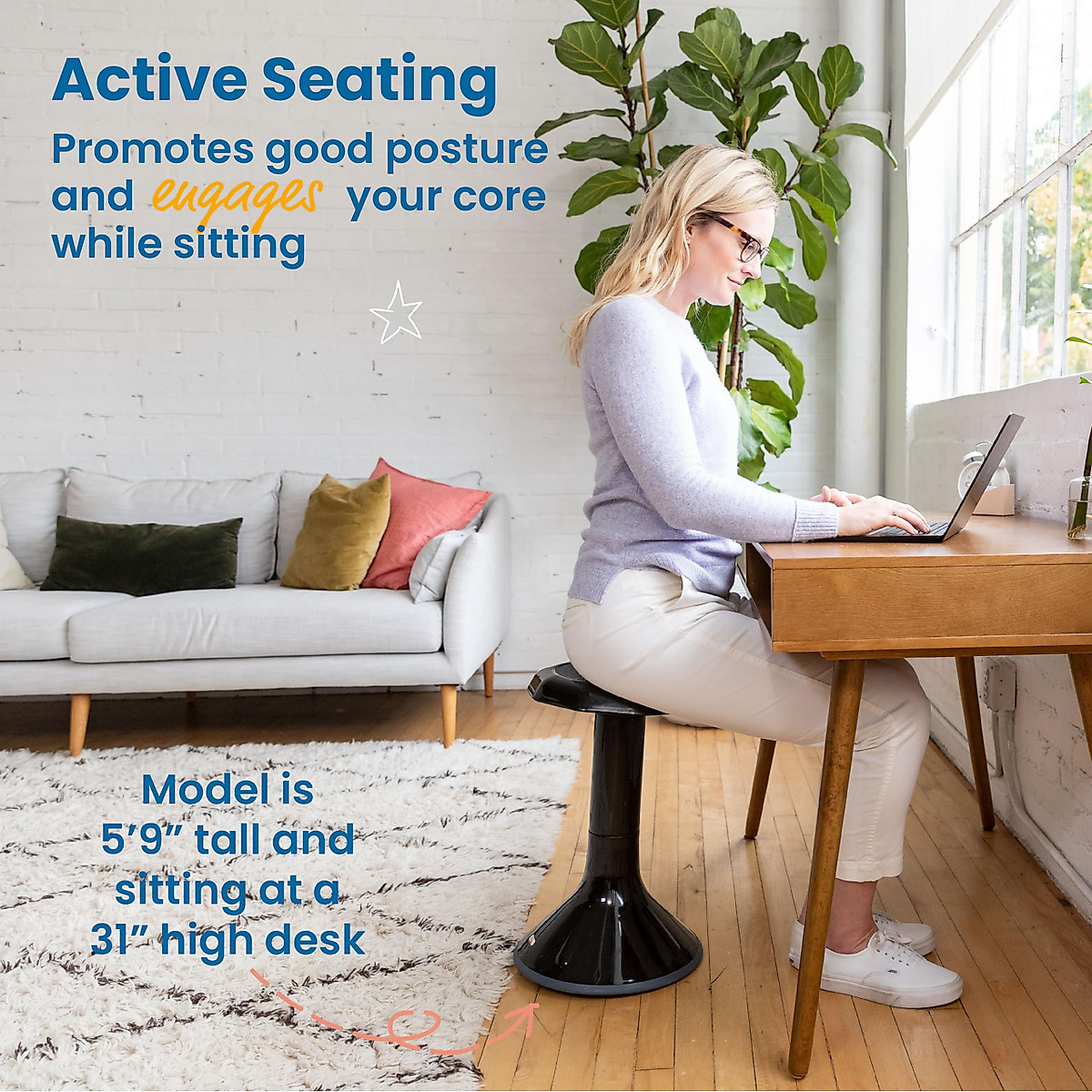 ECR4Kids ACE Active Core Engagement Wobble Stool, 20-Inch Seat Height, Flexible Seating, Black