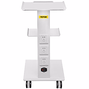 VEVOR Lab Trolley, Rolling Lab Cart w/Built-in Socket, 3 Layers Tray Rolling Clinic Cart, 360° Silent Rolling Wheels w/Foot Brake, 88 lbs Weight Capacity Sturdy Steel Frame, for Lab Clinic Salon