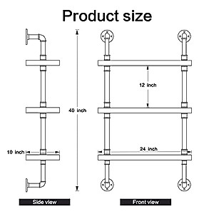 HouseAid Industrial Pipe Floating Shelves, 24 Inch Rustic Farmhouse Shelf for Living Room, Bedroom, Bathroom and Kitchen, Wall Mounted, Matte Black (3 Tiers)