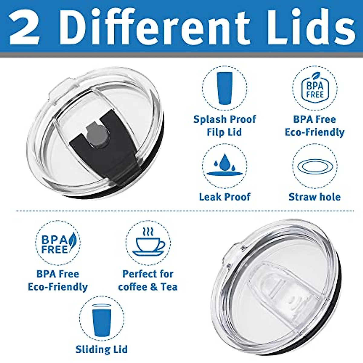 WETOWETO Tumbler Mug Lid for 30oz Coffee Mugs, 30oz Tumbler Replacement Lid, 2 Different Spill Proof Splash Lids Covers, BPA-Free
