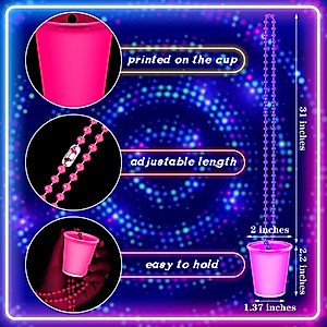 Sureio 12 Pieces Glow in the Dark Necklace Shot Glass Necklaces Glowing Neon Beaded Necklace Light up Cup Shaped for Weddings BBQ Beach Holidays Birthday Bachelorette Neon Party Supplies, 6 Colors