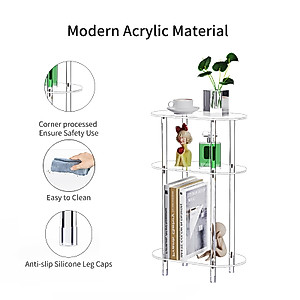 Bkemiy Clear Acrylic Narrow Side Table for Small Spaces, 15.75" L x 7.87" W x 24.6" H, 3 Tier Oval Slim End Table Nightstand, Small Minimalist Skinny Bedside Table for Bedroom, Bathroom, Living Room